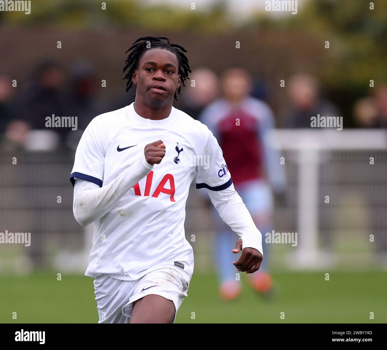 Enfield, UK. 12th Jan, 2024. Callum Olusesi of Tottenham Hotspur U18 ...