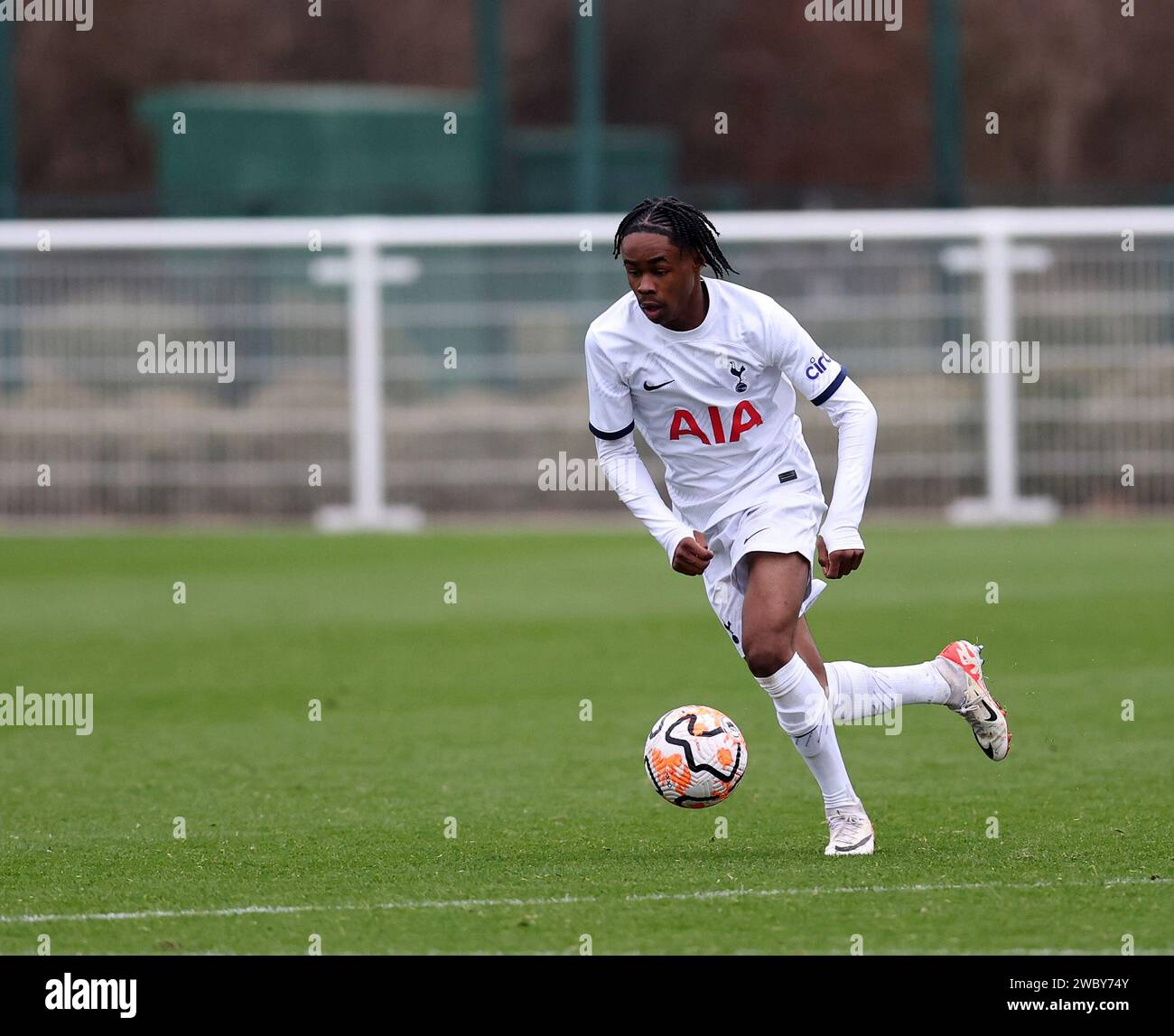 Enfield, UK. 12th Jan, 2024. Miracle Adewole of Tottenham Hotspur U18 ...
