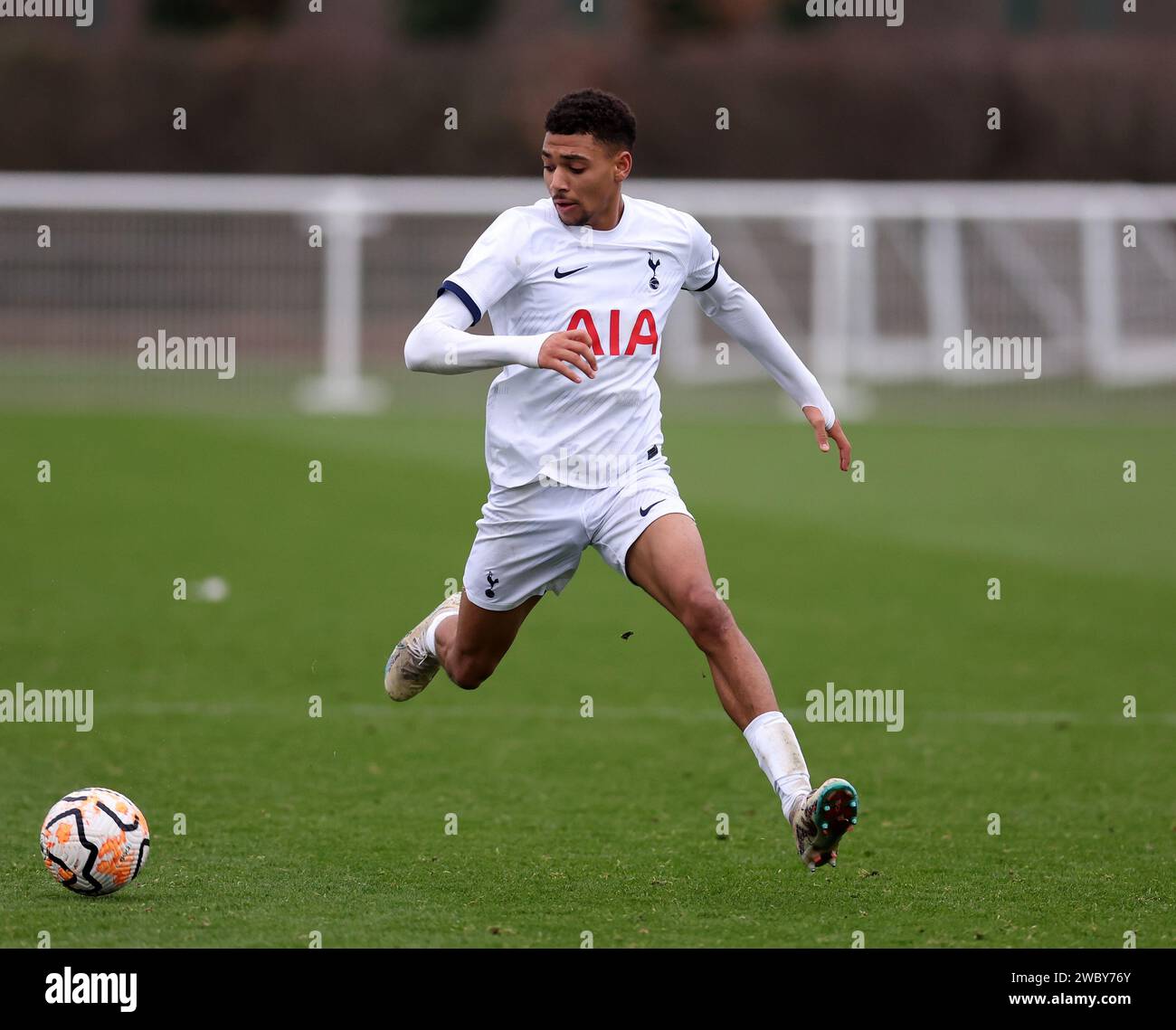 Enfield, UK. 12th Jan, 2024. Ellis Lehane of Tottenham Hotspur U18 ...