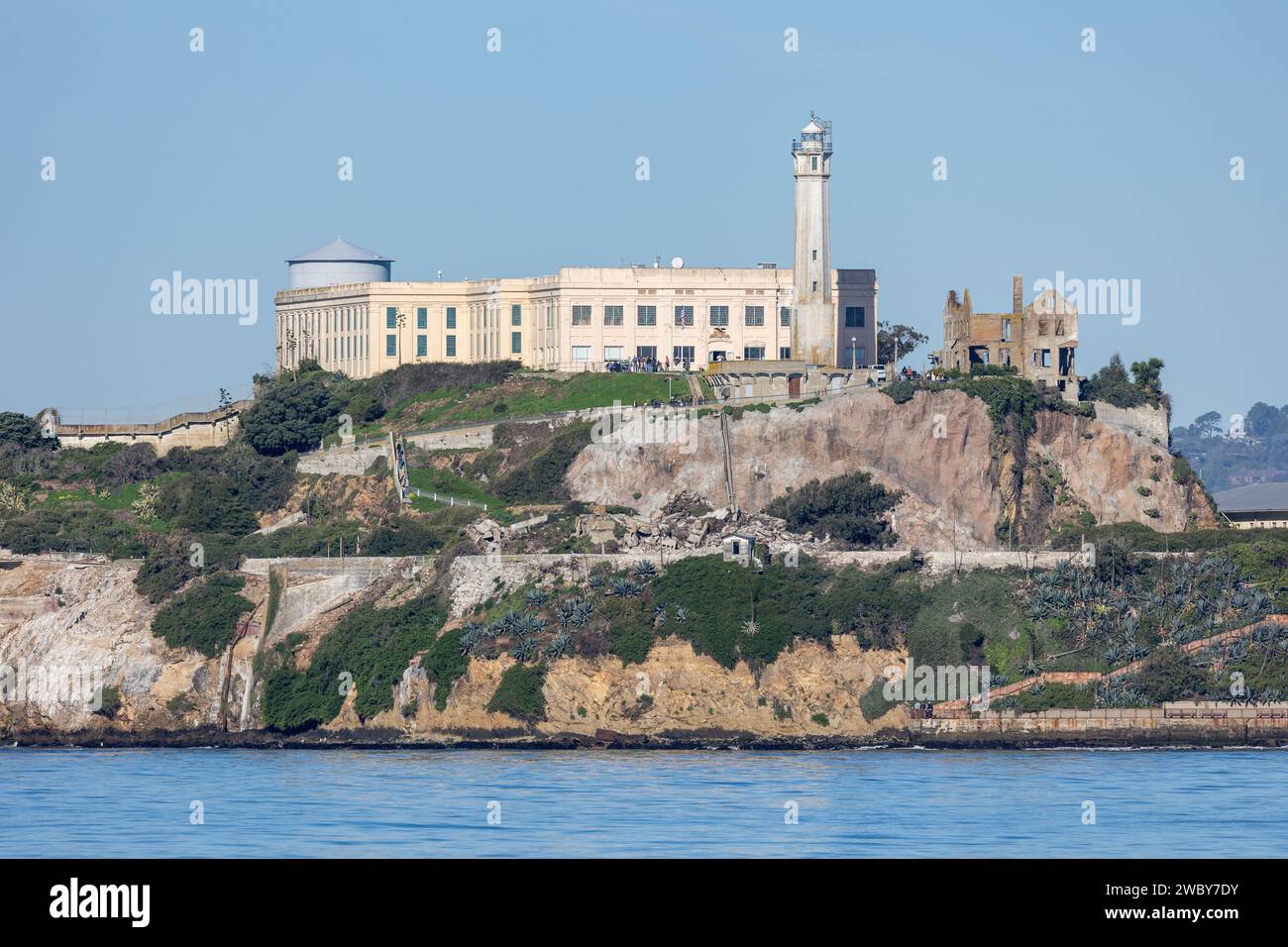 View of Alcatraz prison and island from Fisherman's Wharf Stock Photo ...