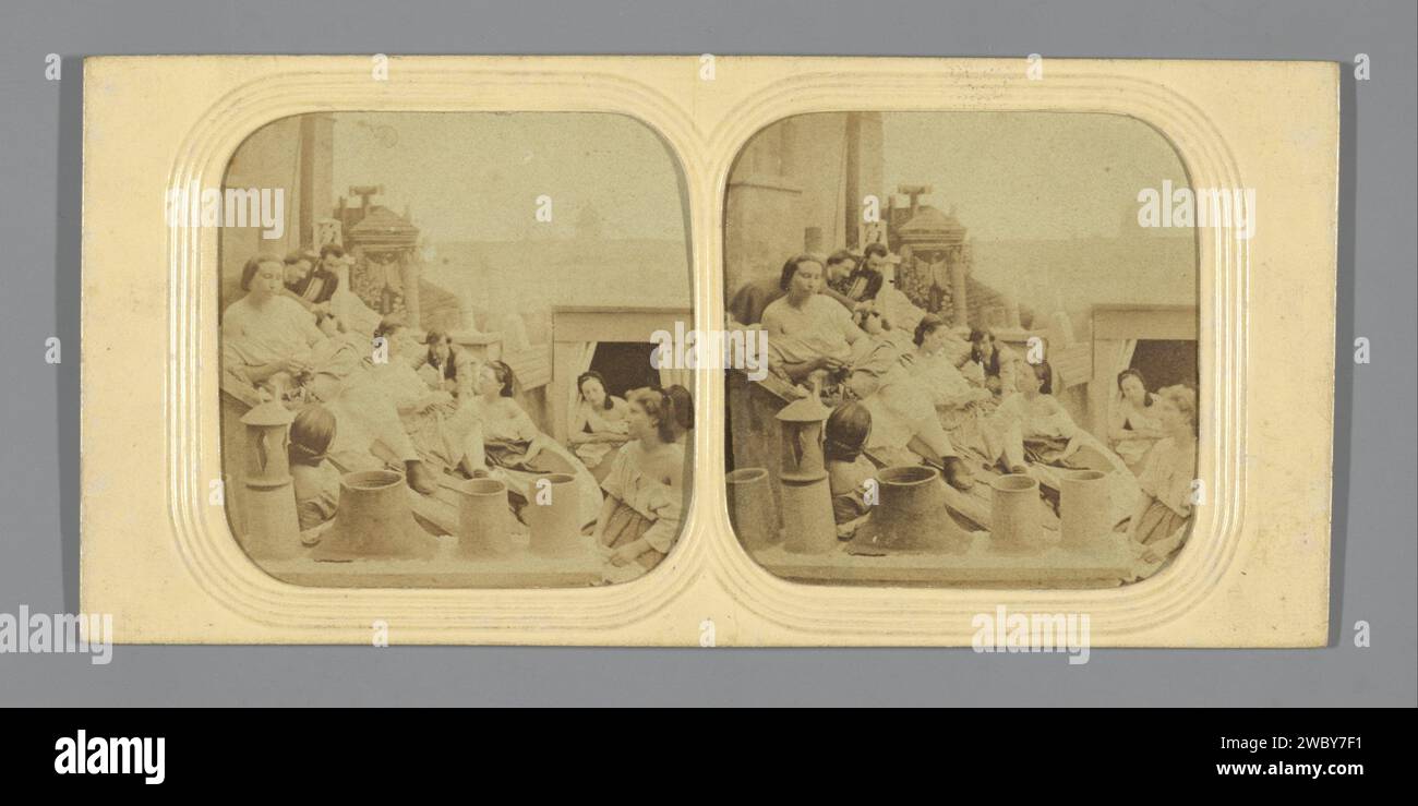 Three men approach young women on a roof, Anonymous, 1855 - 1875 ...