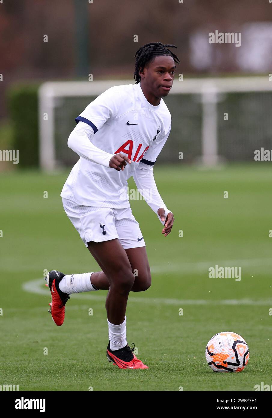 Enfield, UK. 12th Jan, 2024. Callum Olusesi of Tottenham Hotspur U18 ...