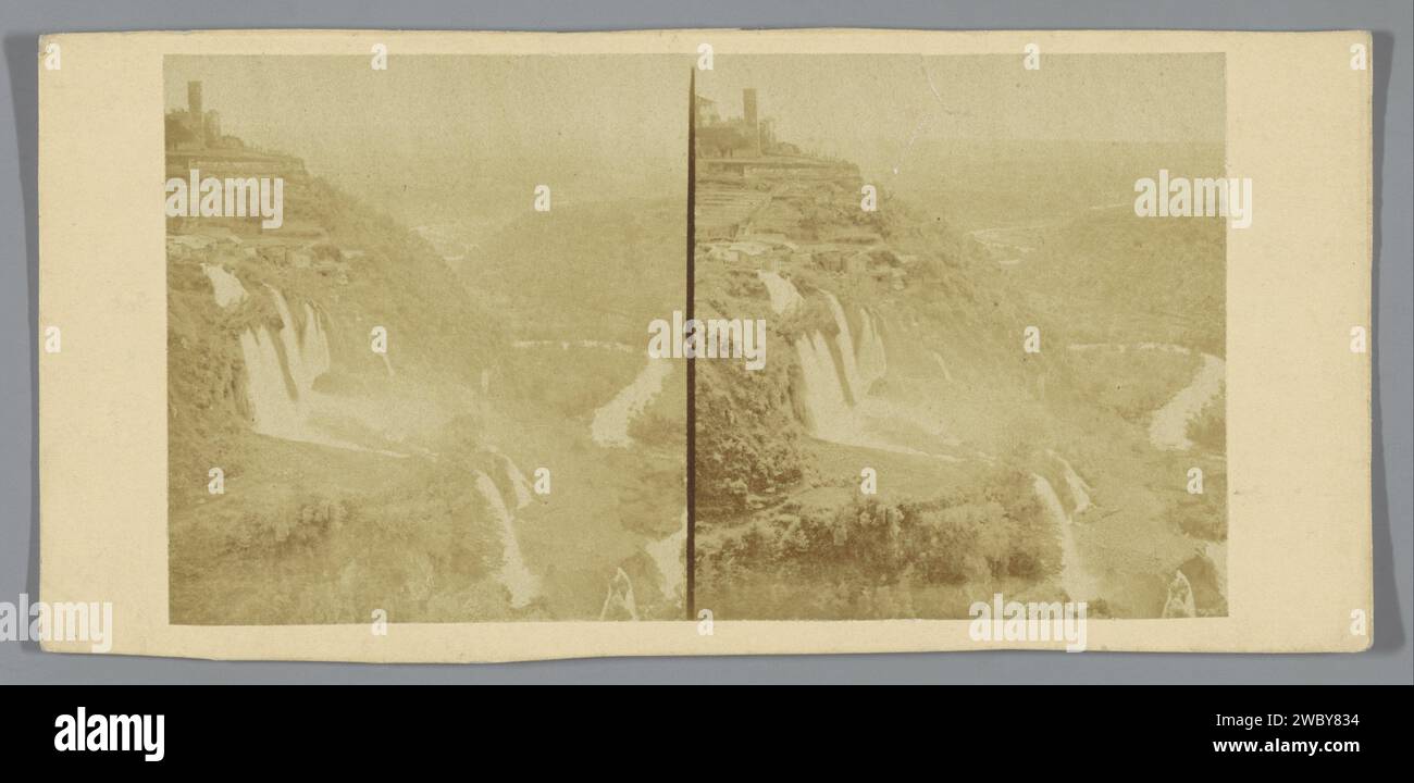 Mountain landscape with waterfall and river, Anonymous, 1852 - 1858 ...