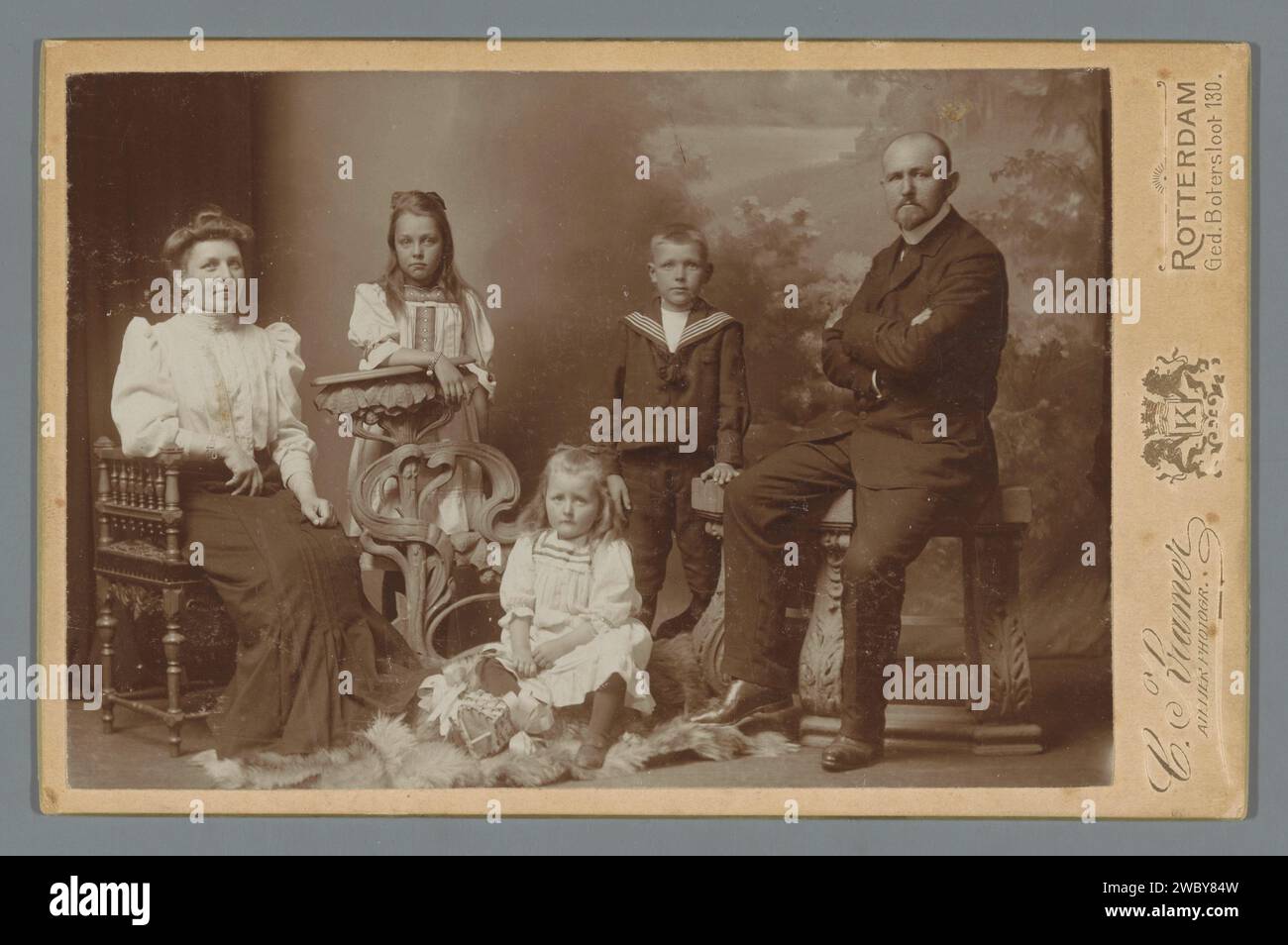 Family portrait with three children, Carel Kramer, c. 1881 - c. 1917 cabinet photograph ...