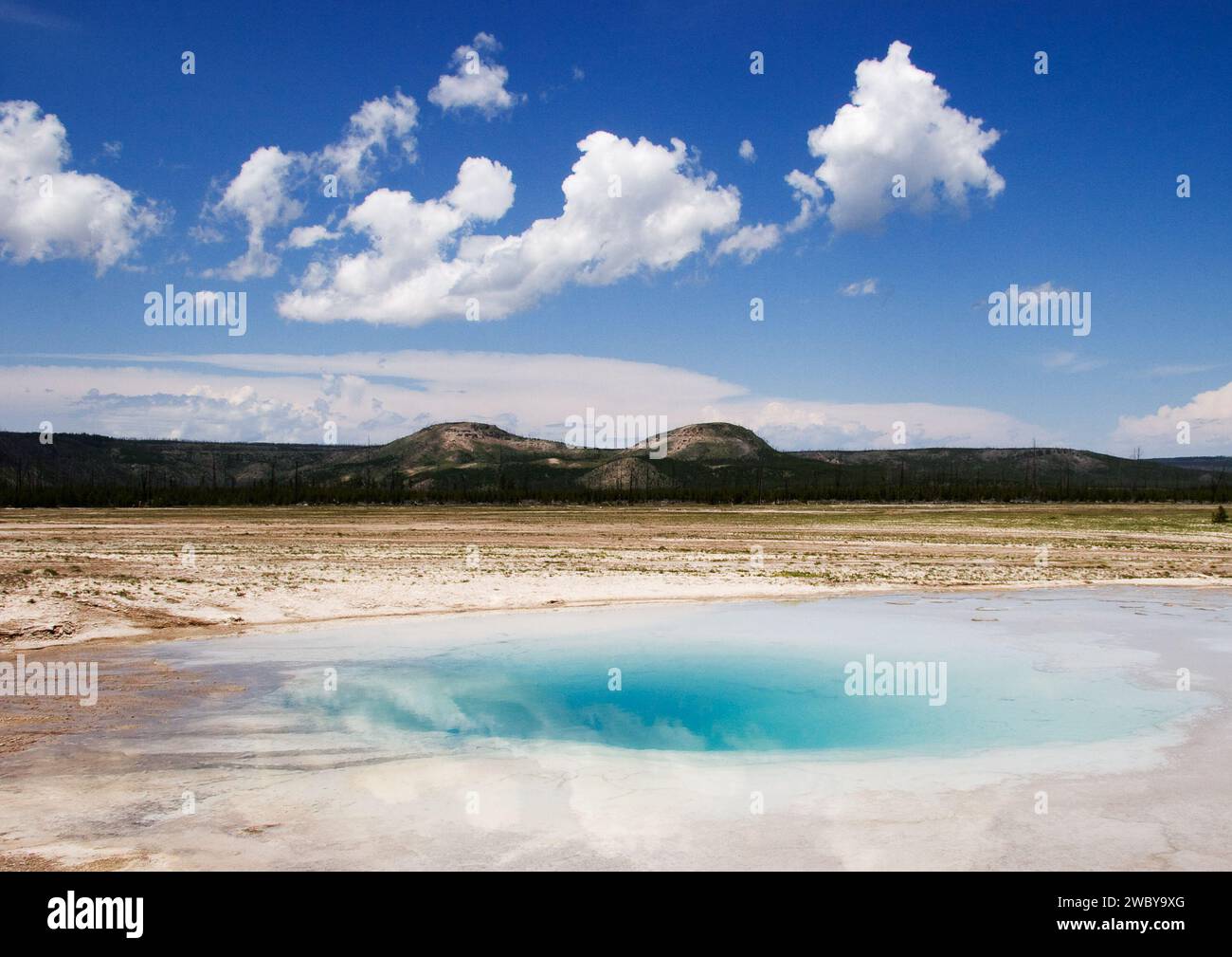 Steam rising from various geysers in the Upper Geyser Basin in ...