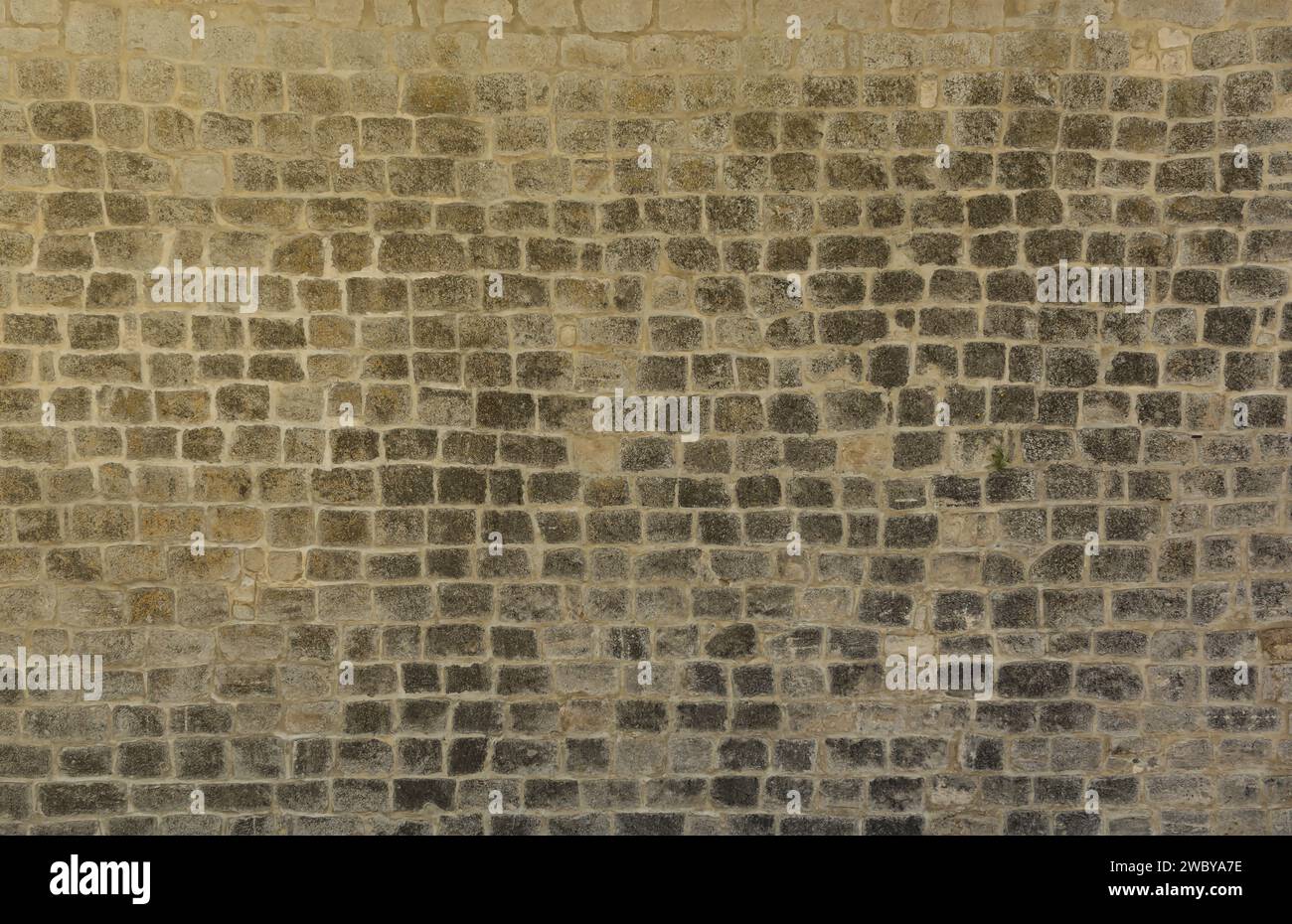 Very old brick stone wall of castle or fortress of 18th century. Full ...