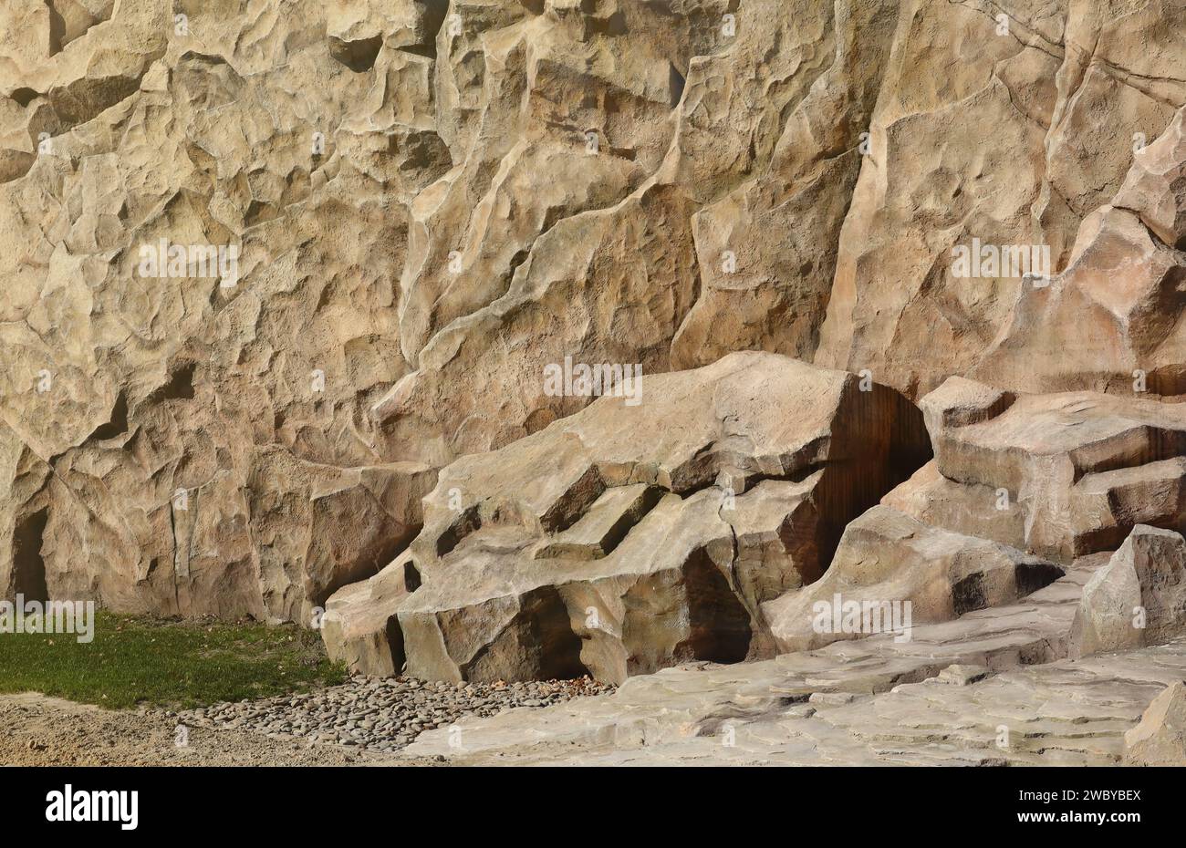Light coarse natural rock stone background. Mining cliff rough front ...