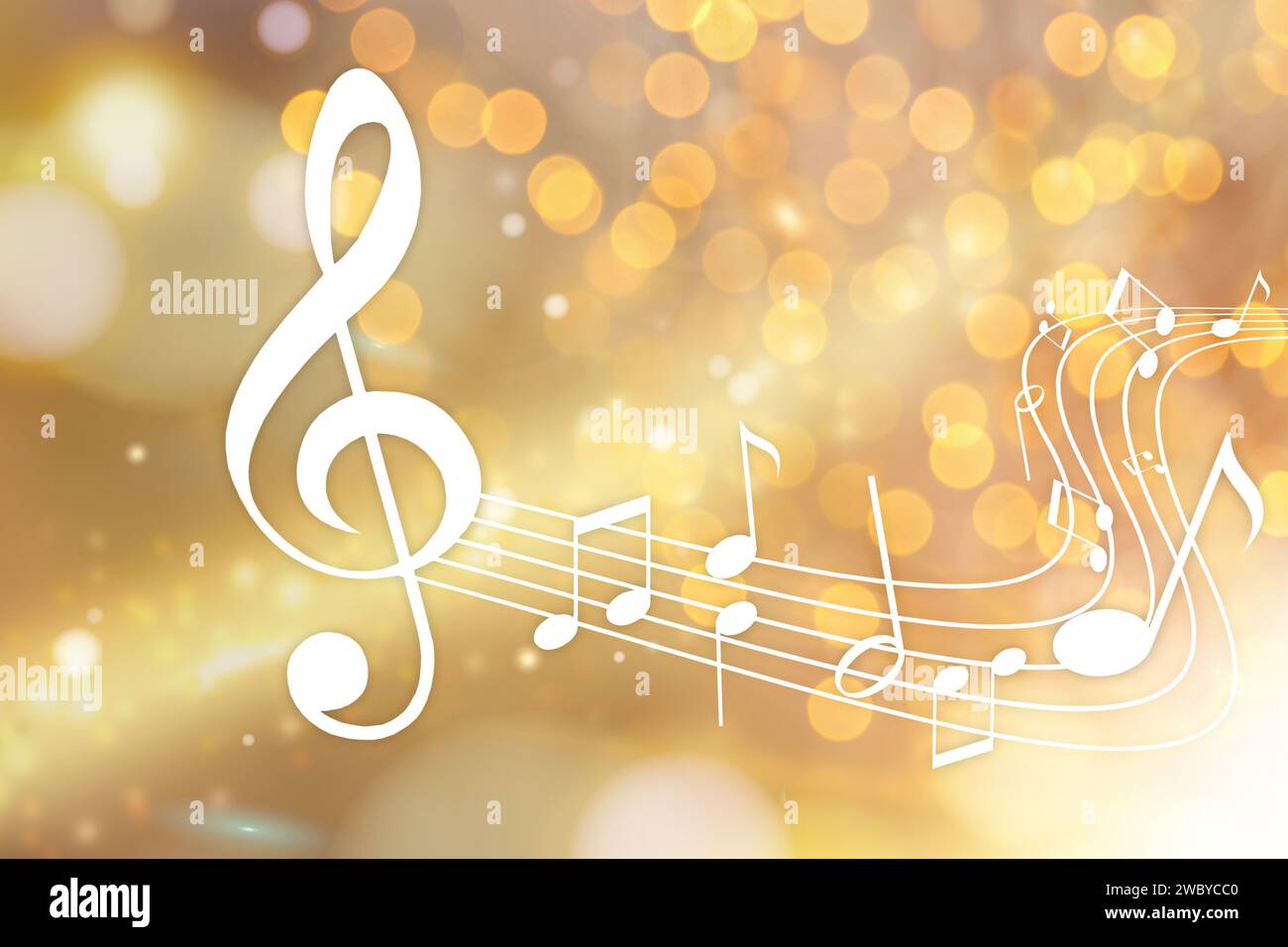 Music notes on blurred background, bokeh effect Stock Photo - Alamy