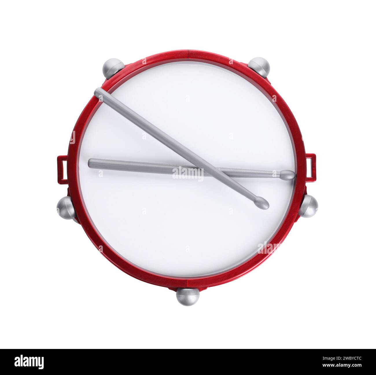 Drum with sticks isolated on white, top view Stock Photo - Alamy