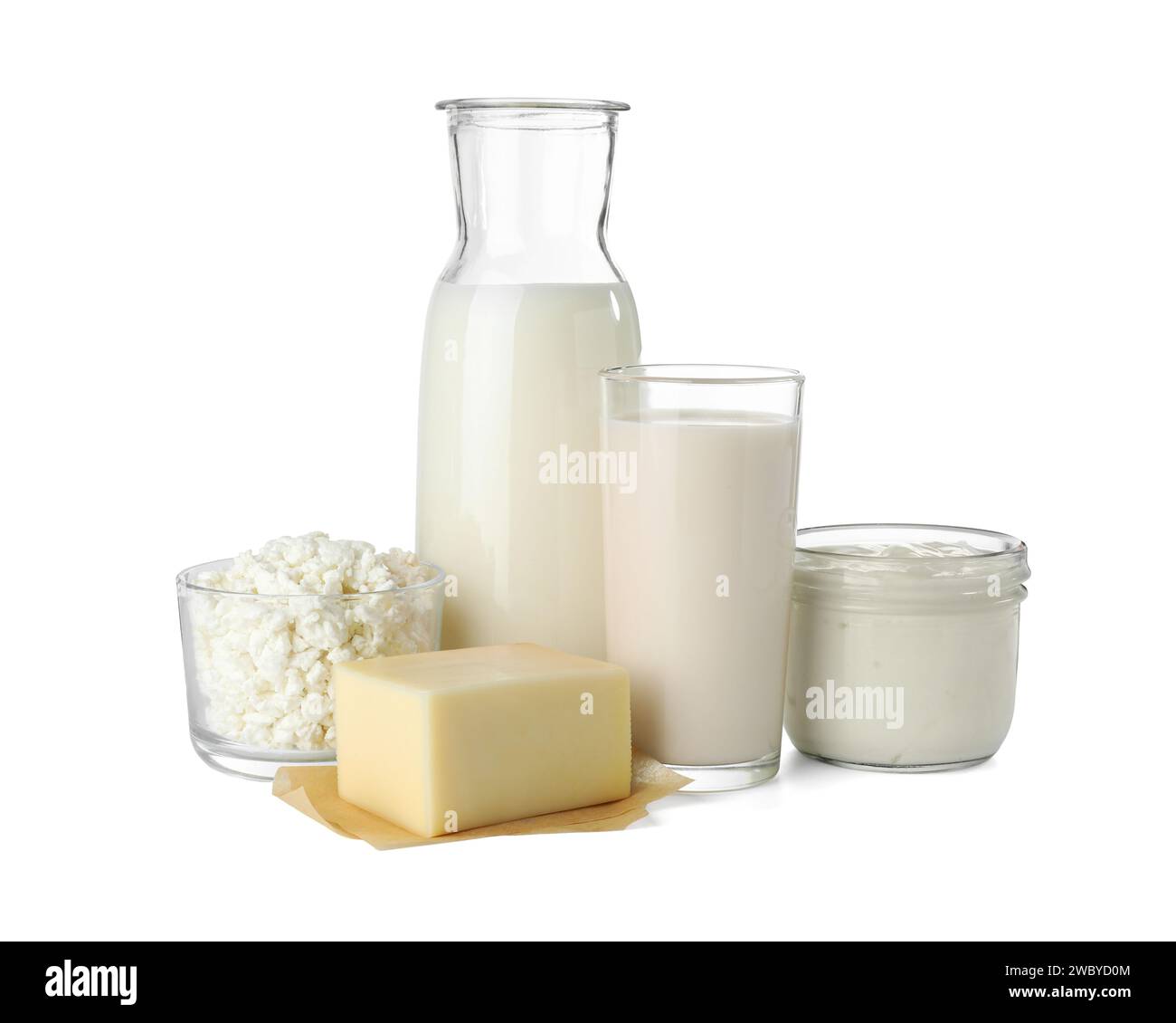 Different lactose free products isolated on white Stock Photo - Alamy