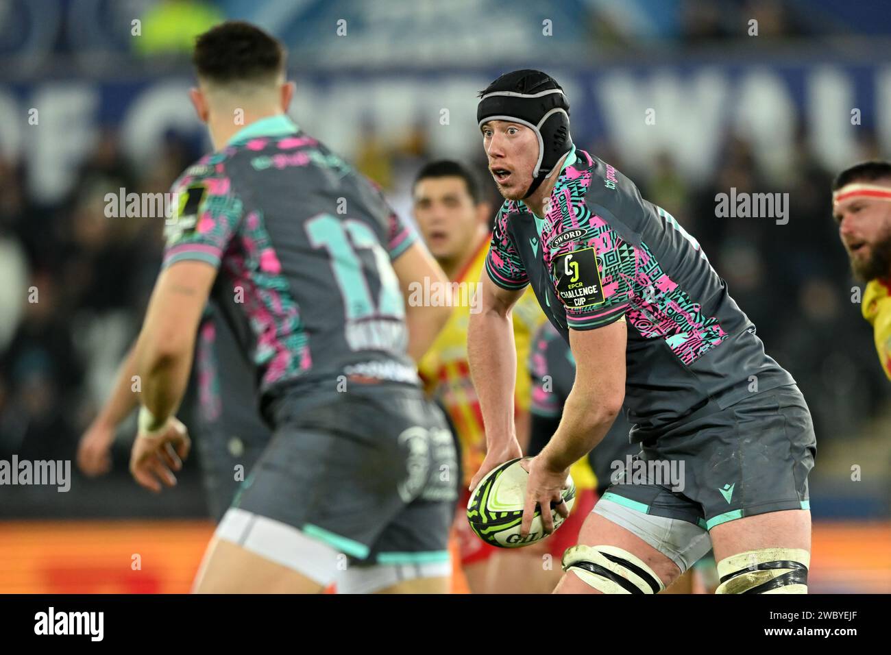 Swansea, UK. 12th January 2024. Adam Beard of Ospreys during the ...