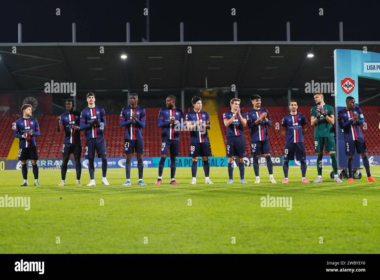 Matosinhos, Portugal. 12th Jan, 2024. UD Oliveirense team group line-up ...