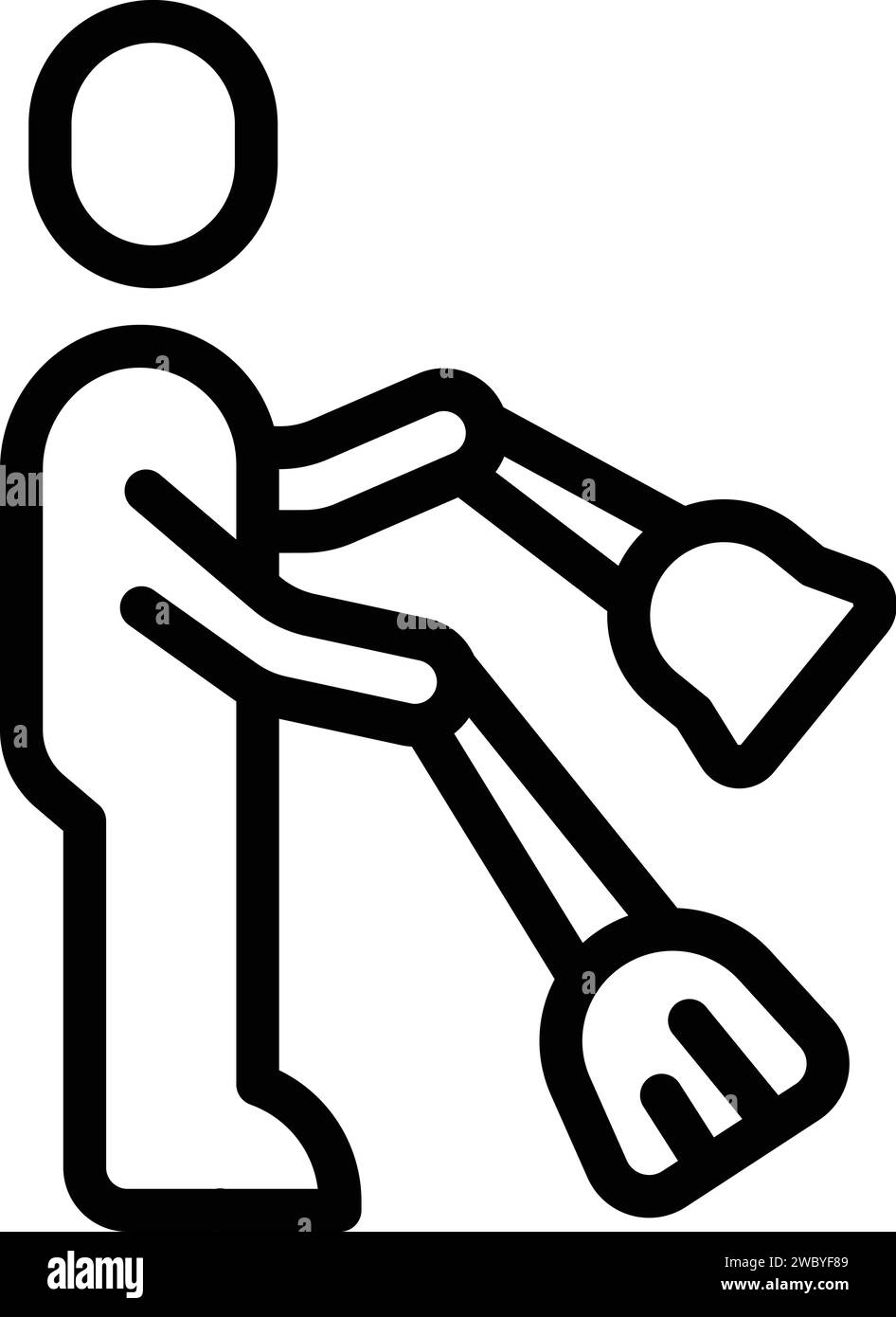 Street cleaner icon outline vector. Man use broom and dustbin. Auto ...