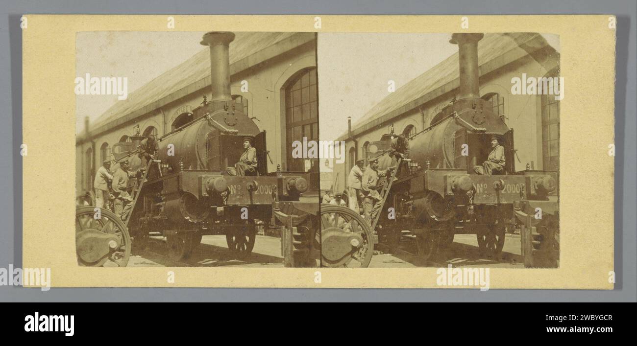 Steam locomotive with technicians, Anonymous, 1857 - 1870 stereograph ...