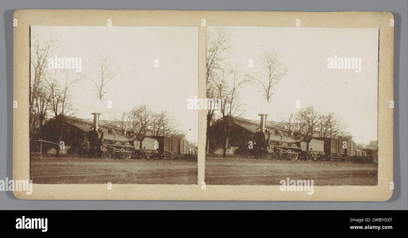 Train steam locomotive, Anonymous, 1868 - 1890 stereograph cardboard ...