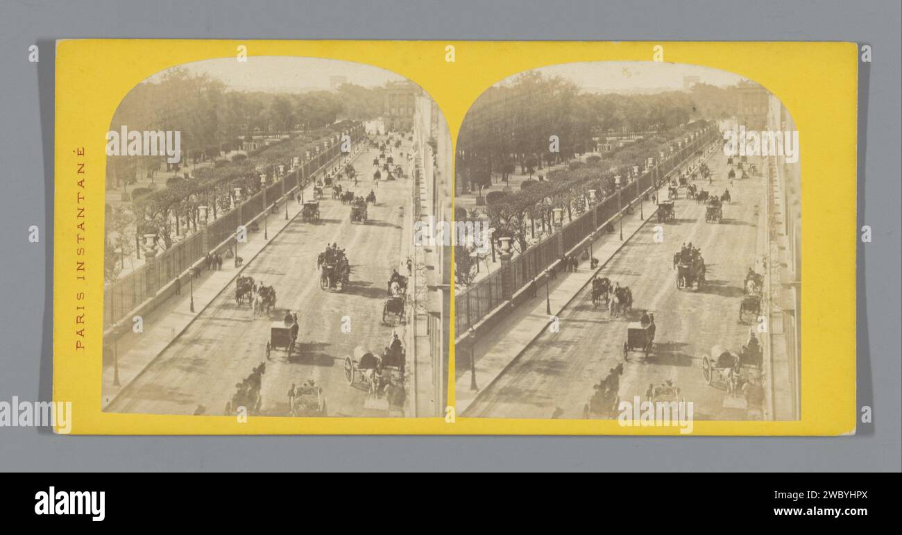 View on a street with carriages in Paris, Jouve, c. 1850 - c. 1875 ...