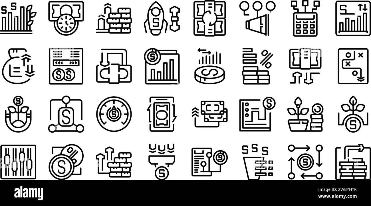 ROI icons set outline vector. Increase price. Saving budget economy Stock Vector Image & Art - Alamy