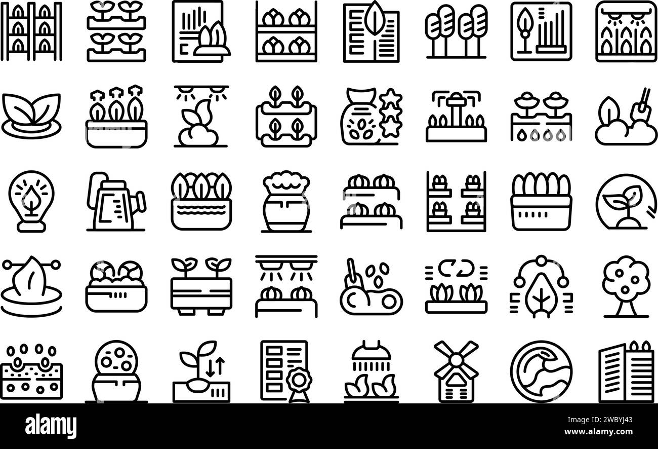 Sustainable gardening icons set outline vector. Rooftop air roof. House ...