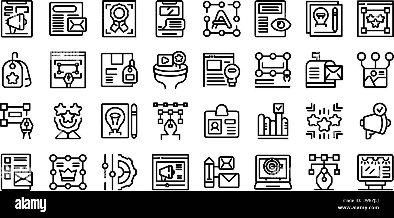Branding icons set outline vector. Company development. Product ...