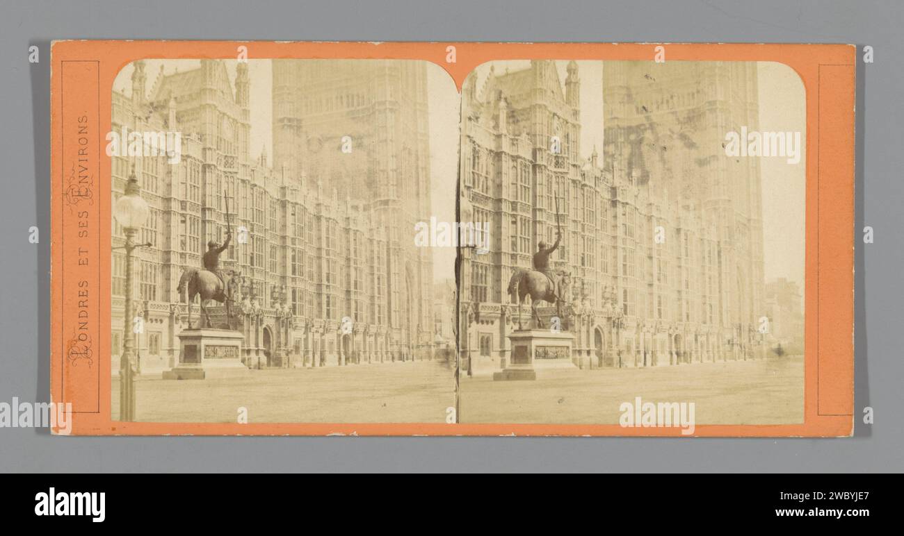 Palace of Westminster with a statue of Richard I from England in London ...
