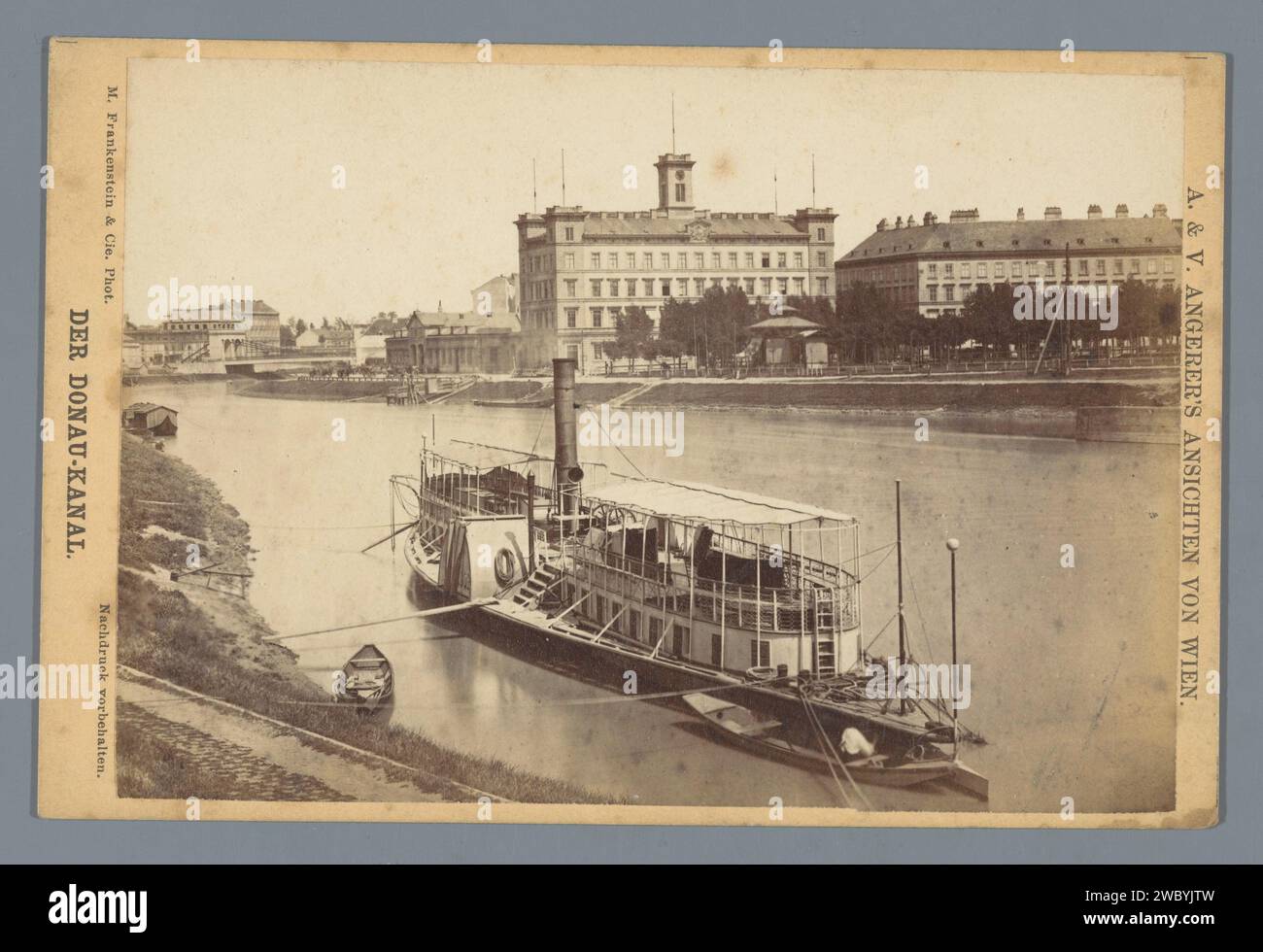 View of the Danube with a boat in Vienna, M. Frankenstein & Co., c ...