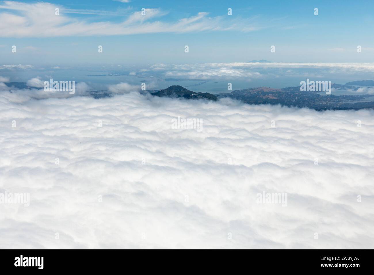 Aerial view of low cloud cover surrounding Mount Tamalpais, Mill Valley ...