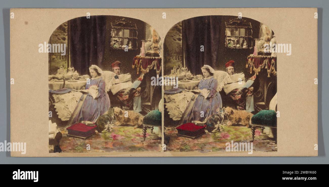 Newlywed couple in an interior, Anonymous, 1852 - 1863 stereograph ...