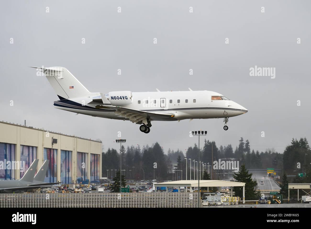 Everett, WA, USA - January 10, 2024; Bombardier CL-600 N604VG on final ...