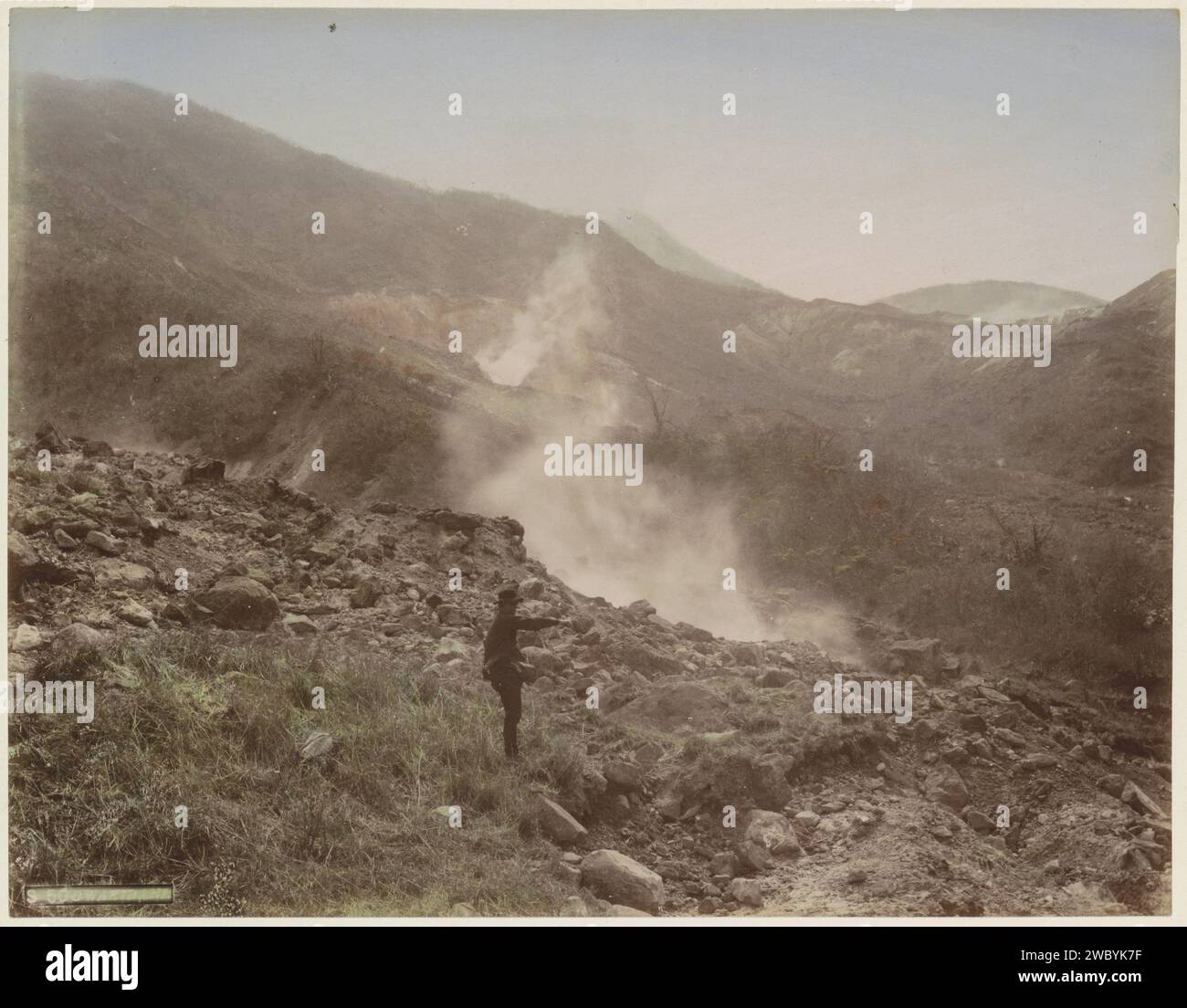 Man at a steaming crater in Owakudani, Anonymous, c. 1870 - c. 1900 ...