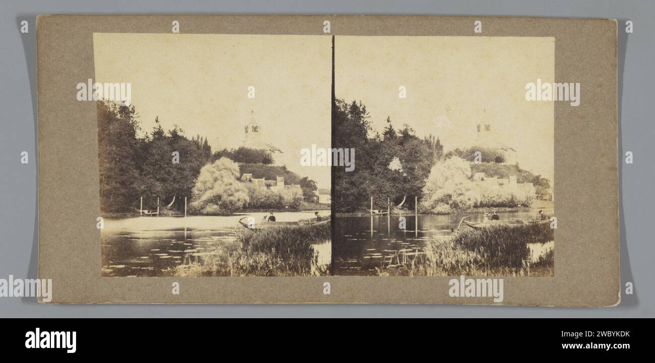 River landscape with a church building, Anonymous, 1857 - 1870 stereograph cardboard. paper ...