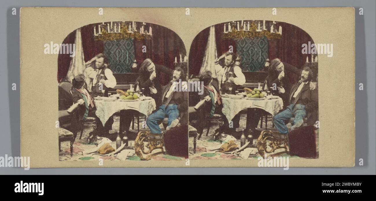 Fighting men around a table, Anonymous, 1852 - 1863 stereograph ...