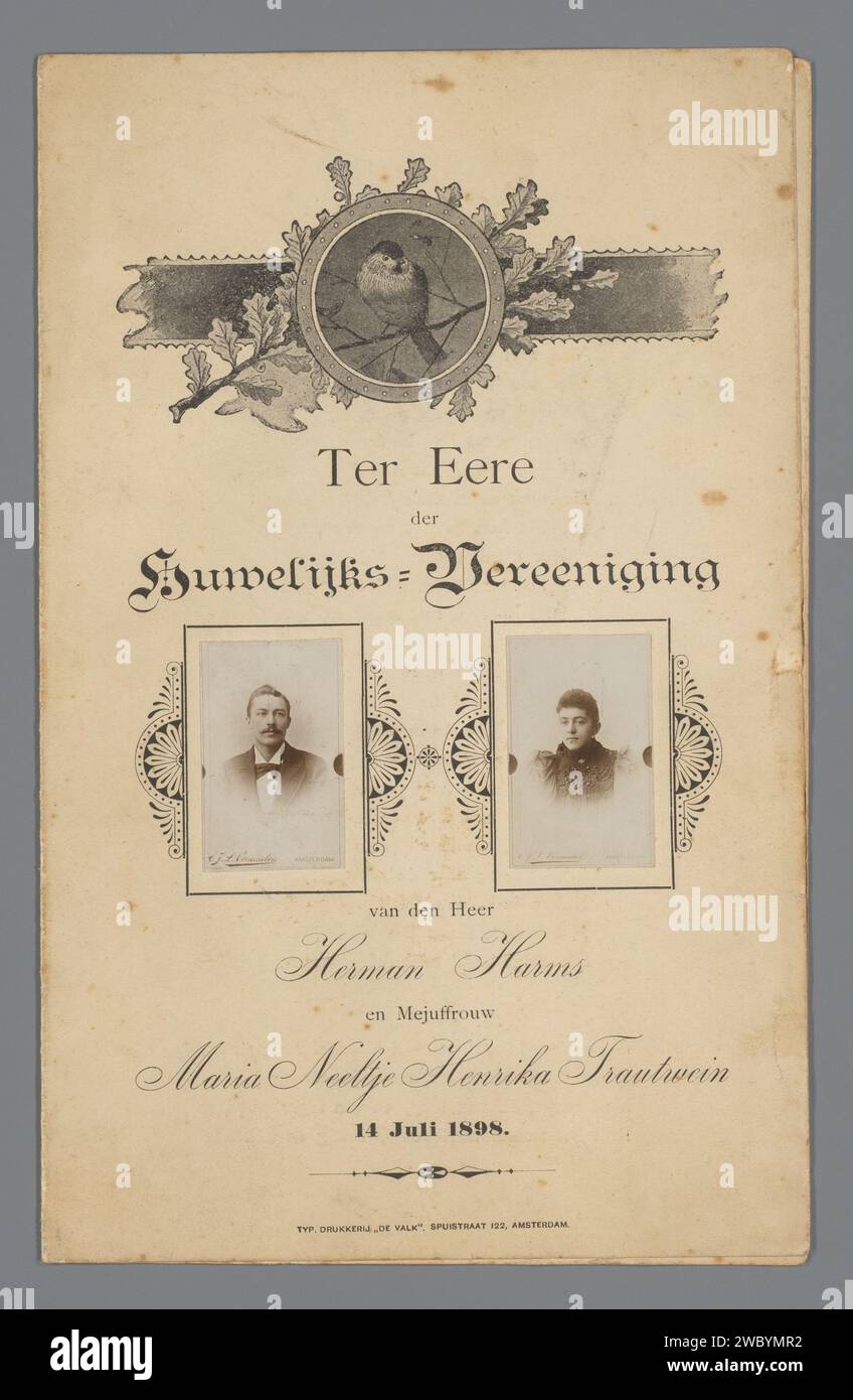Song text with miniature portraits of the Herman Harms couple and Maria ...