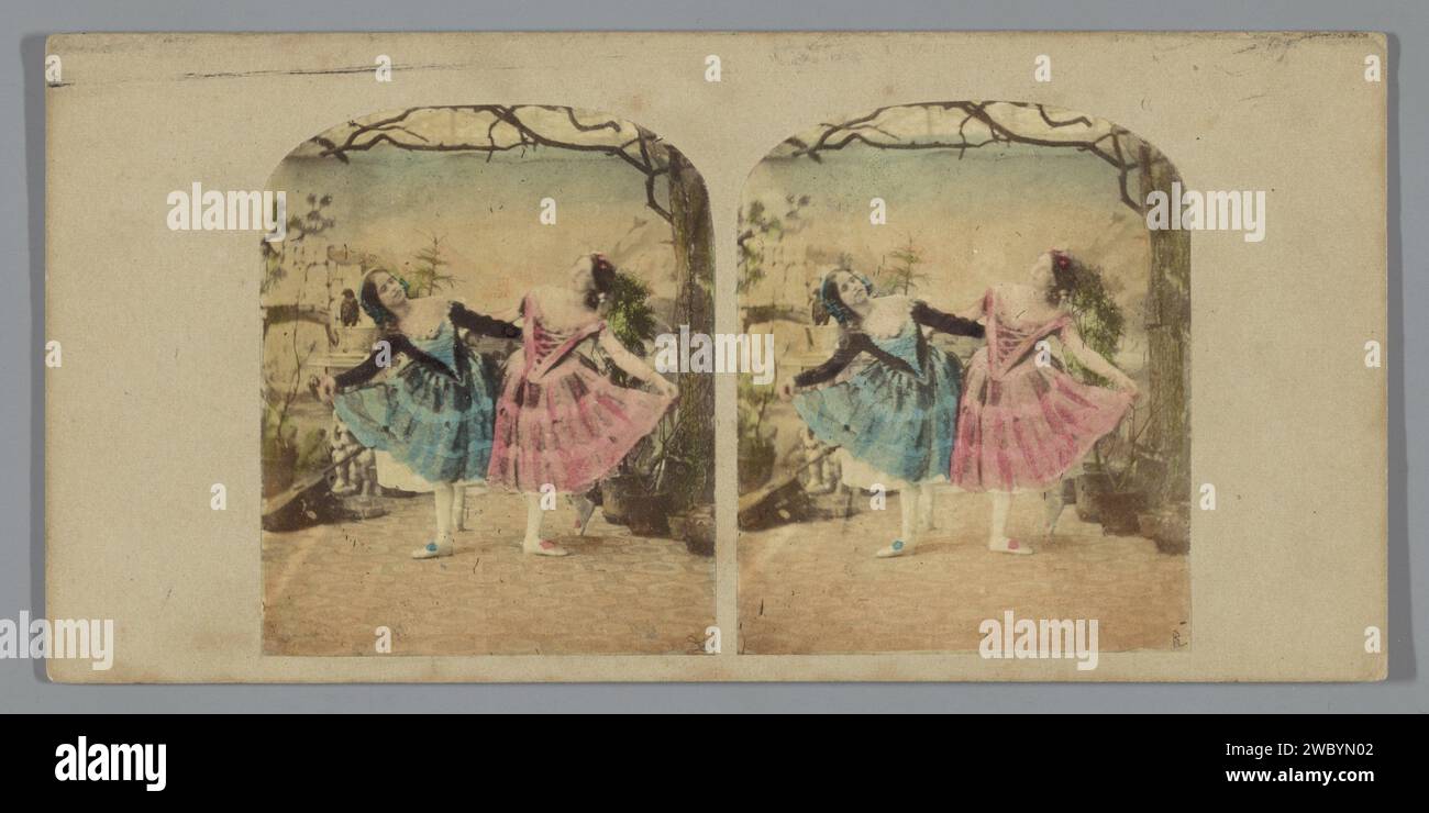 Two Dancers, Anonymous, 1852 - 1863 stereograph cardboard. paper albumen print portrait of ...