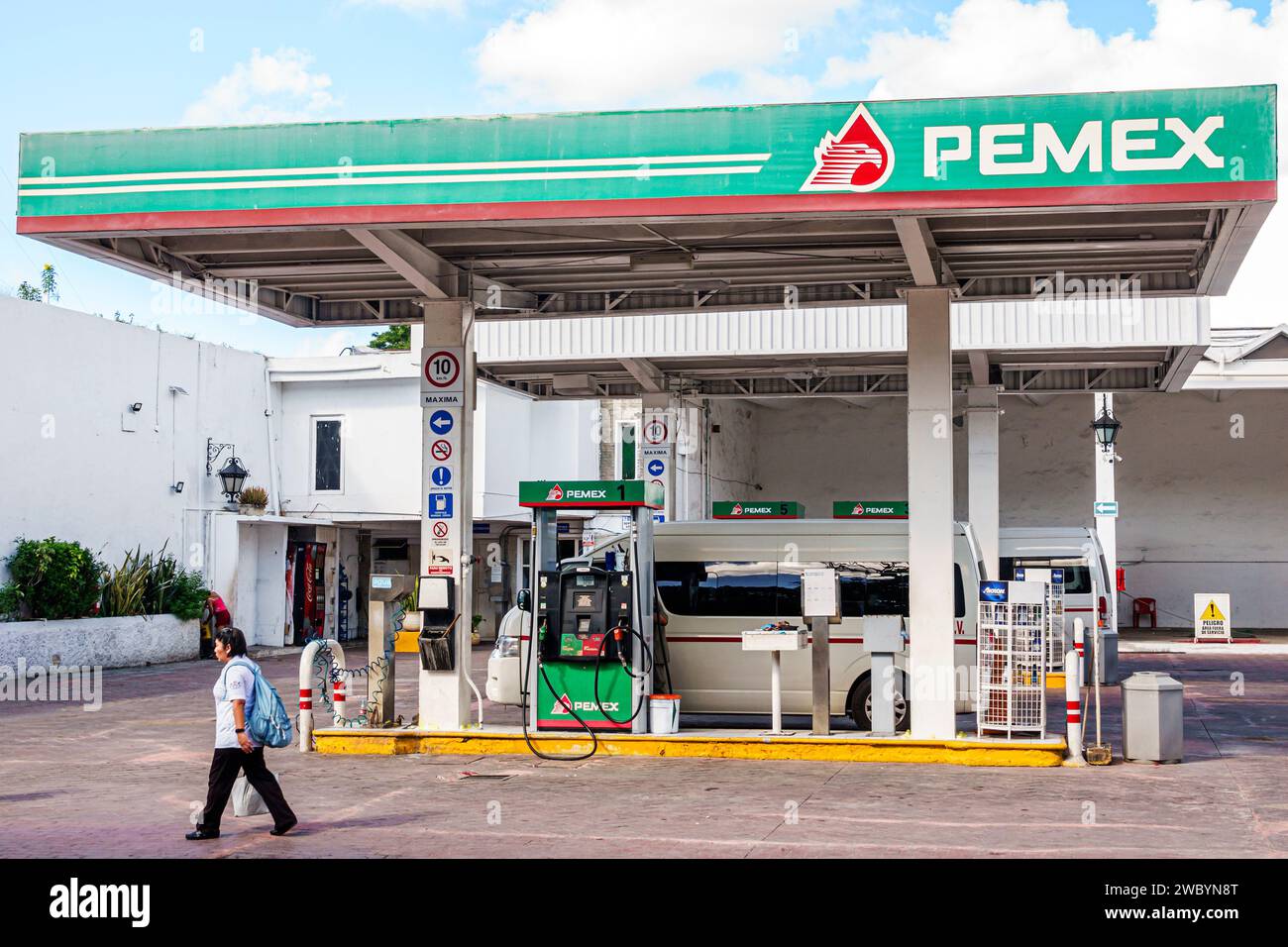 Merida Mexico,centro historico central historic district,PEMEX gas ...