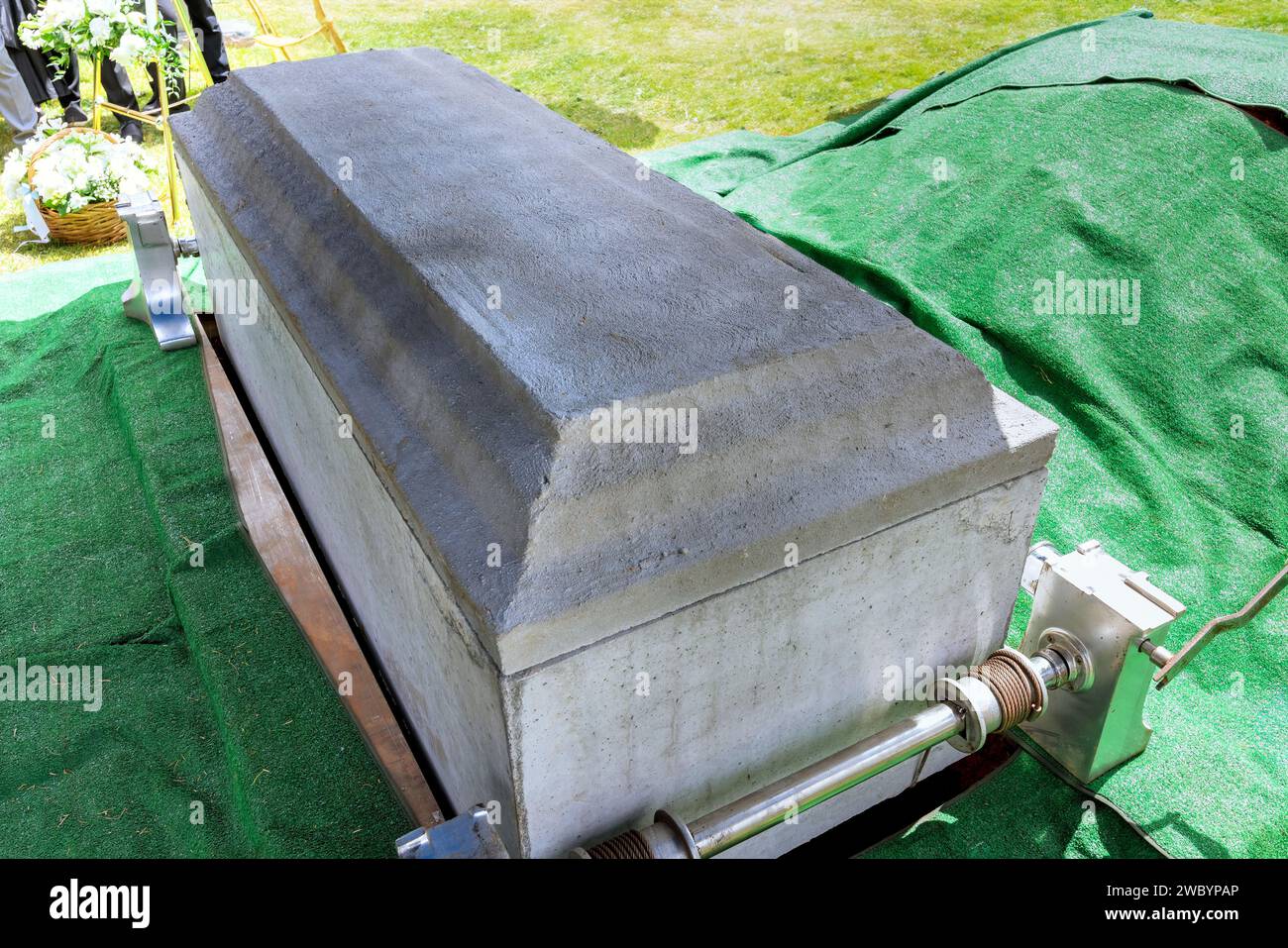 Funeral service with coffin of deceased during ceremony Stock Photo - Alamy
