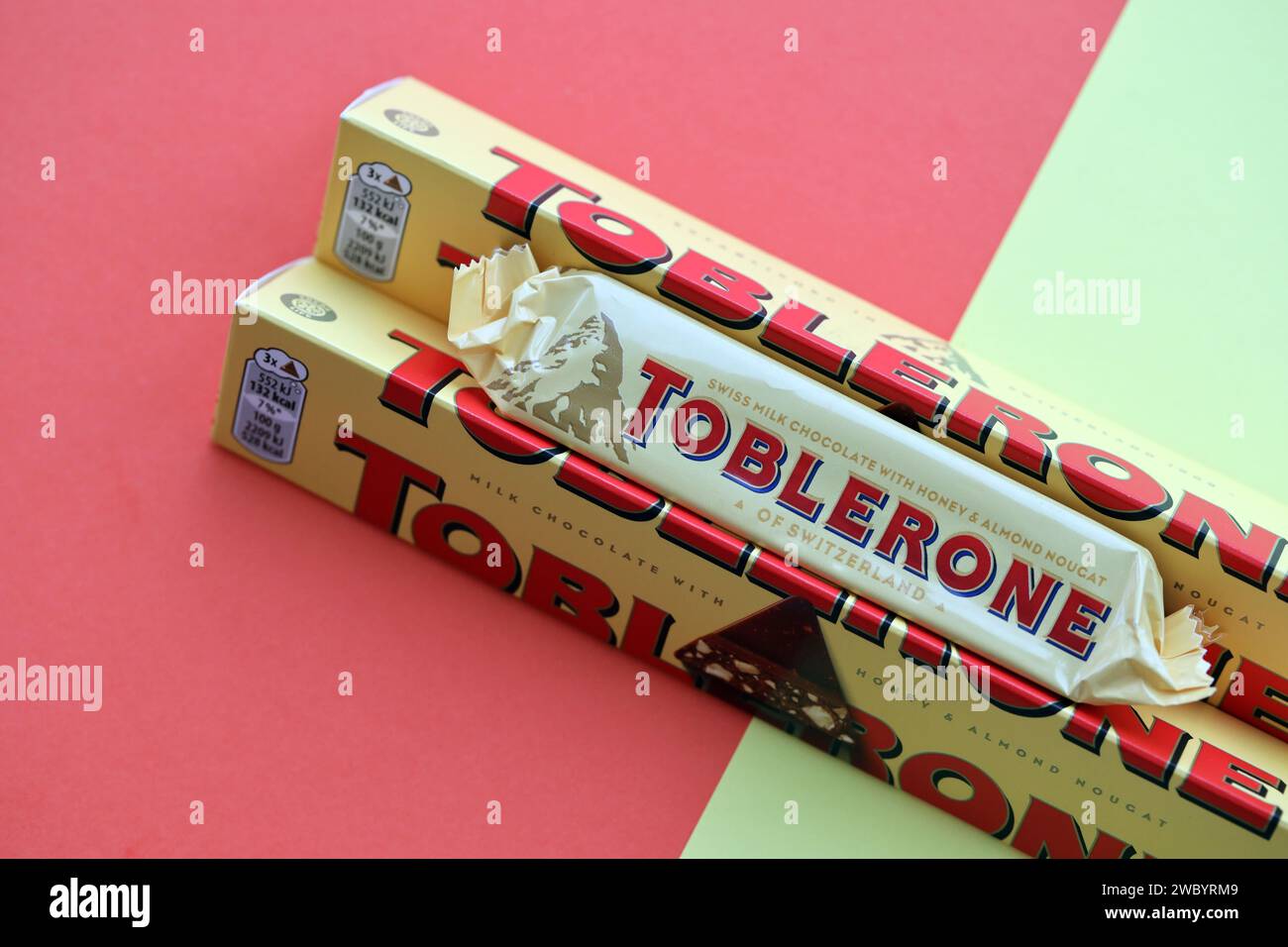 KYIV, UKRAINE - OCTOBER 31, 2023 Yellow Toblerone Chocolate Bar ...