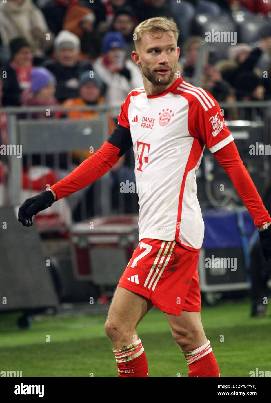 MUNICH, Germany. , . 27 Konrad LAIMER during the Bundesliga Football ...