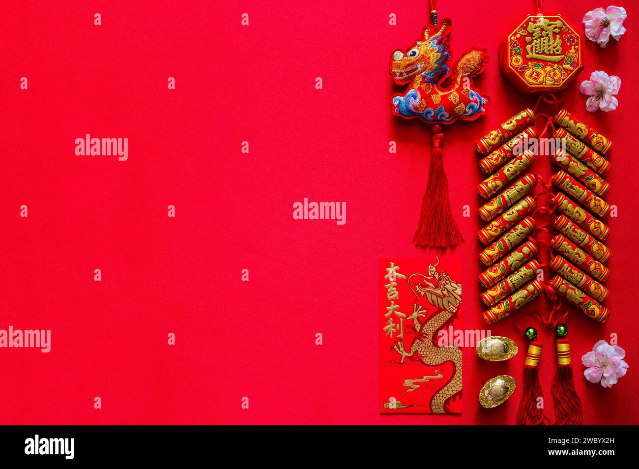 Firecrackers for Chinese new year (word mean wealth, blessing) with ...
