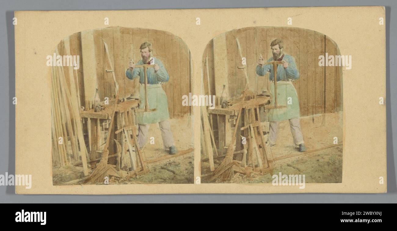 Carpenter at work, Anonymous, 1852 - 1863 stereograph cardboard. paper ...