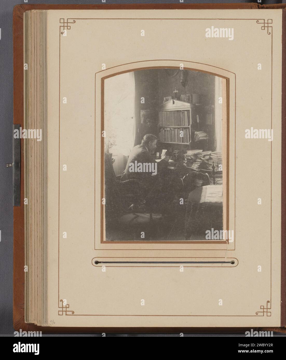Interior of an office with a man, writing at the desk, Max Schmidt ...