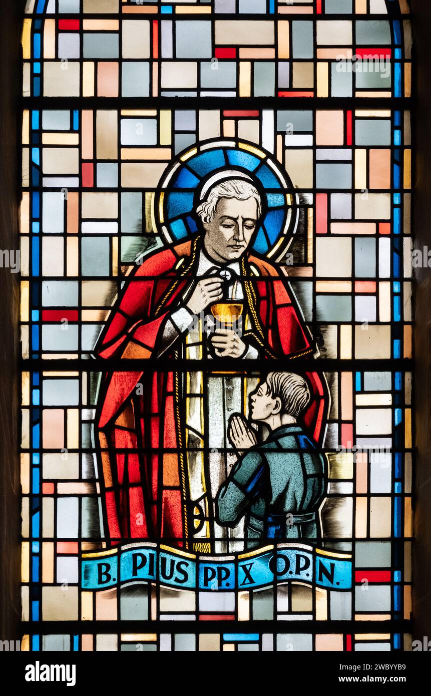 Saint Pope Pius X. A stained-glass window in Église de la Sainte ...