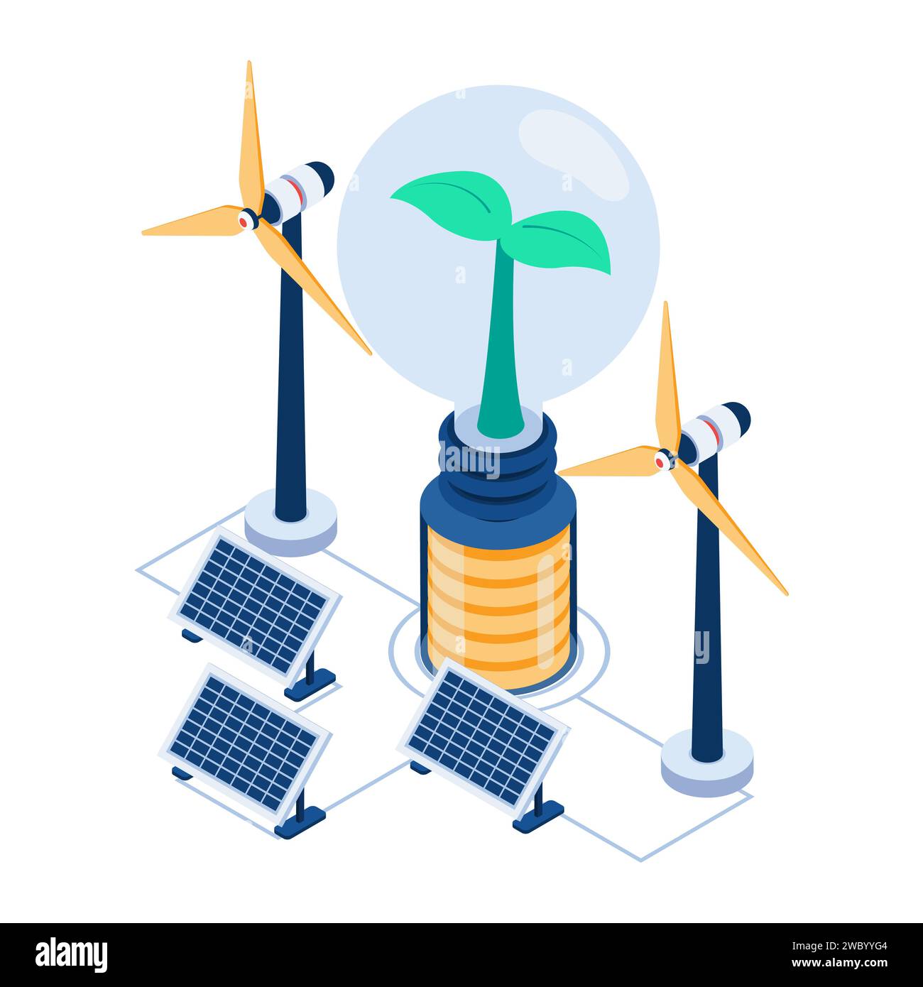 Flat 3d Isometric Light Bulb Powered by Solar Cell and Wind Turbine ...