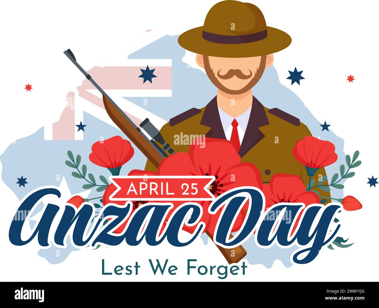 Anzac Day of Lest We Forget Vector Illustration on 25 April with ...
