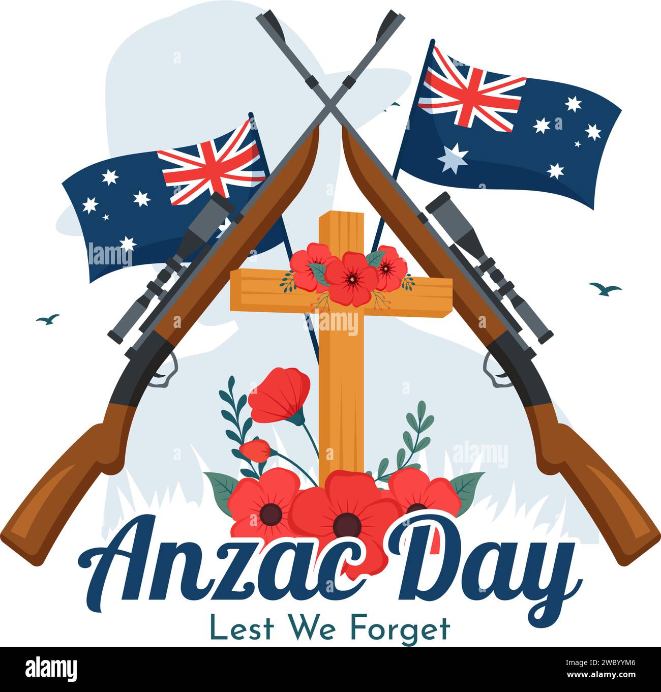 Anzac Day of Lest We Forget Vector Illustration on 25 April with ...