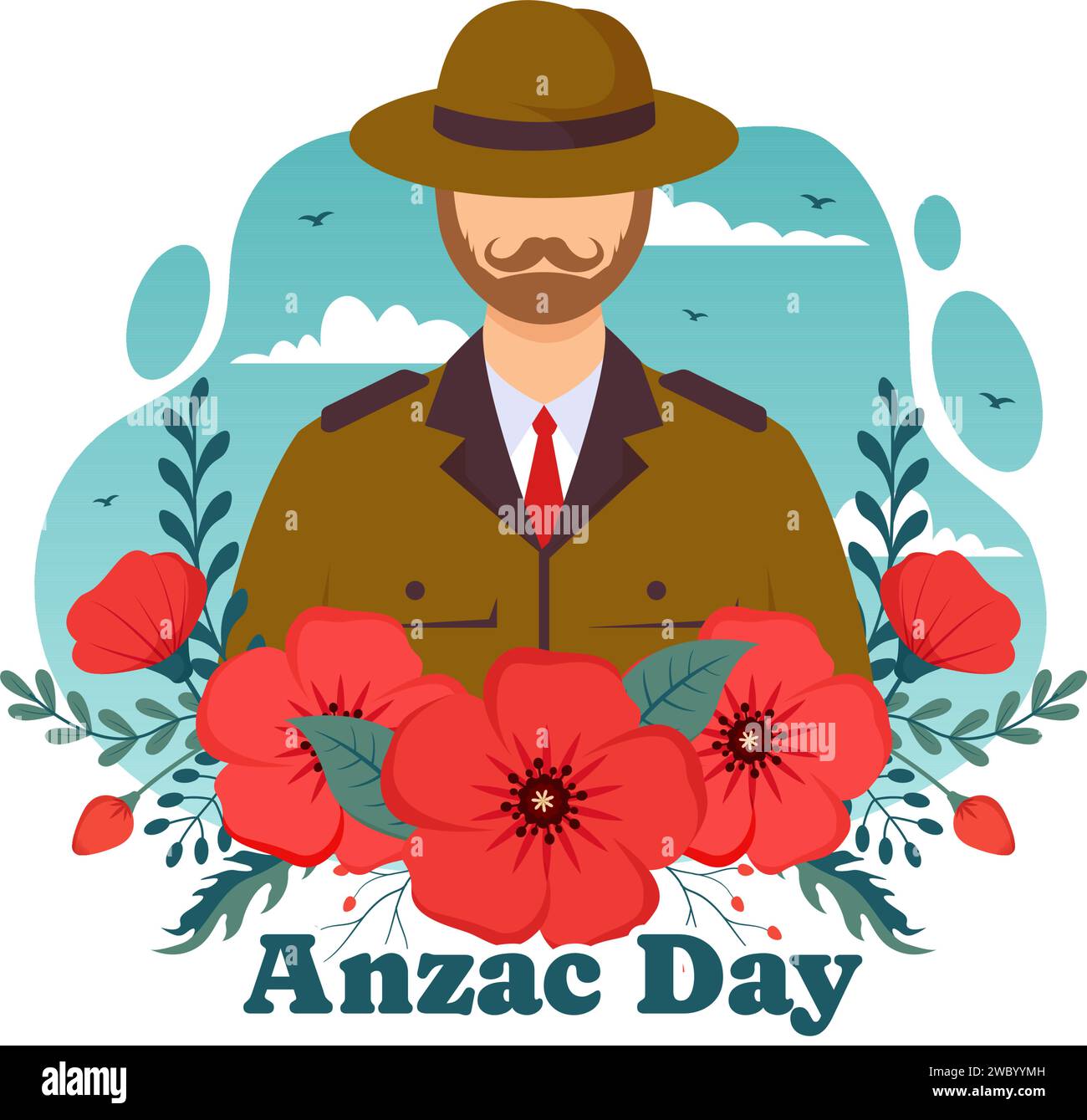 Anzac Day of Lest We Forget Vector Illustration on 25 April with ...