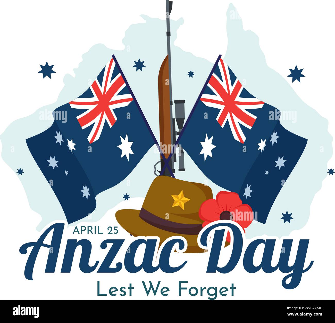 Anzac Day of Lest We Forget Vector Illustration on 25 April with ...