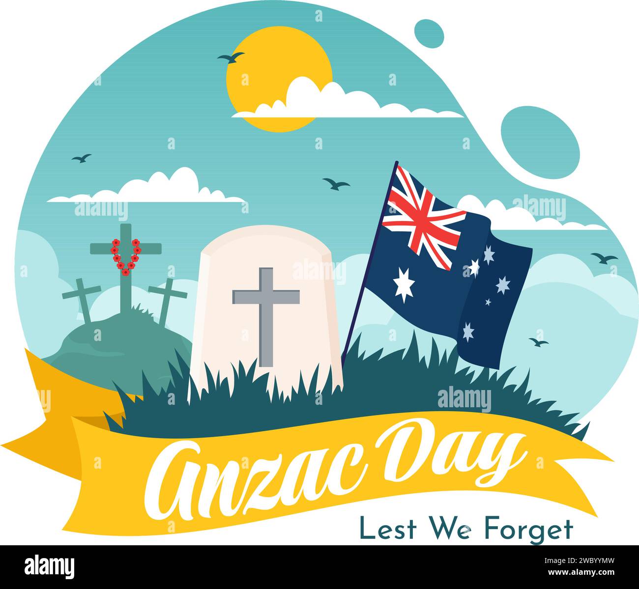 Anzac Day of Lest We Forget Vector Illustration on 25 April with ...