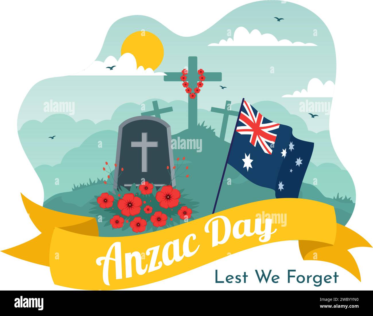 Anzac Day of Lest We Forget Vector Illustration on 25 April with ...