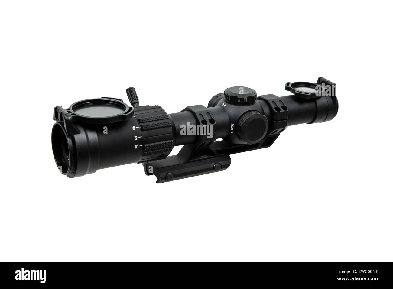 Modern sniper scope on a white background. Optical device for aiming ...