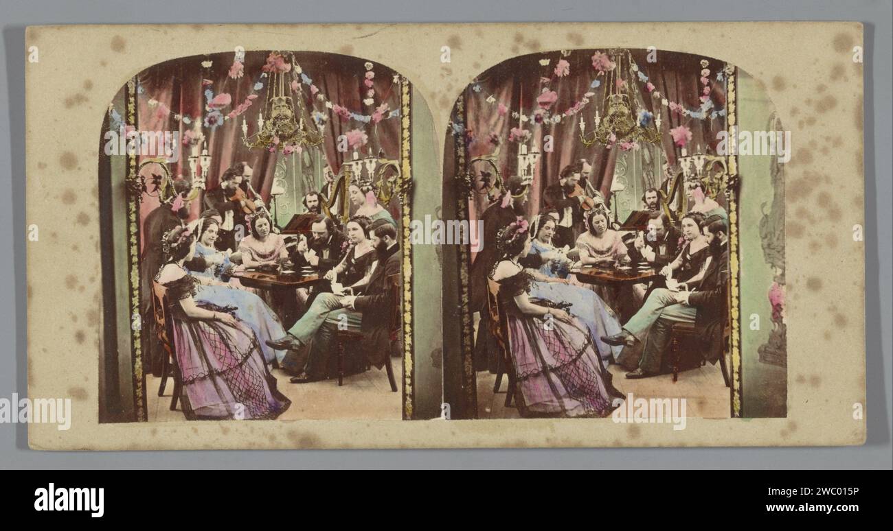 Card -playing company and musicians in a salon, Anonymous, 1852 - 1863 ...